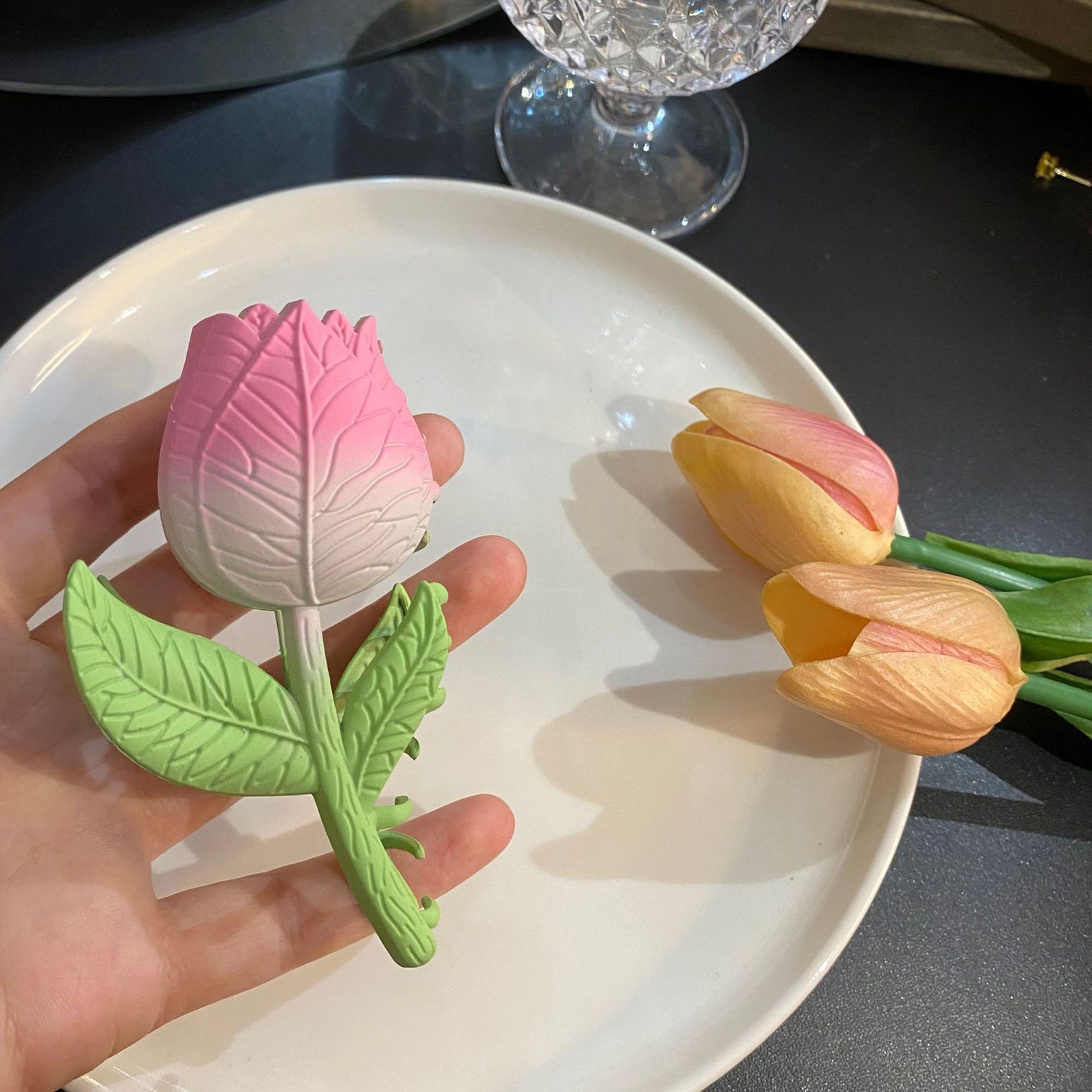 Pink Tulip Hair Claw Clipsvintage Elegant Metal Tulip Hair - Etsy