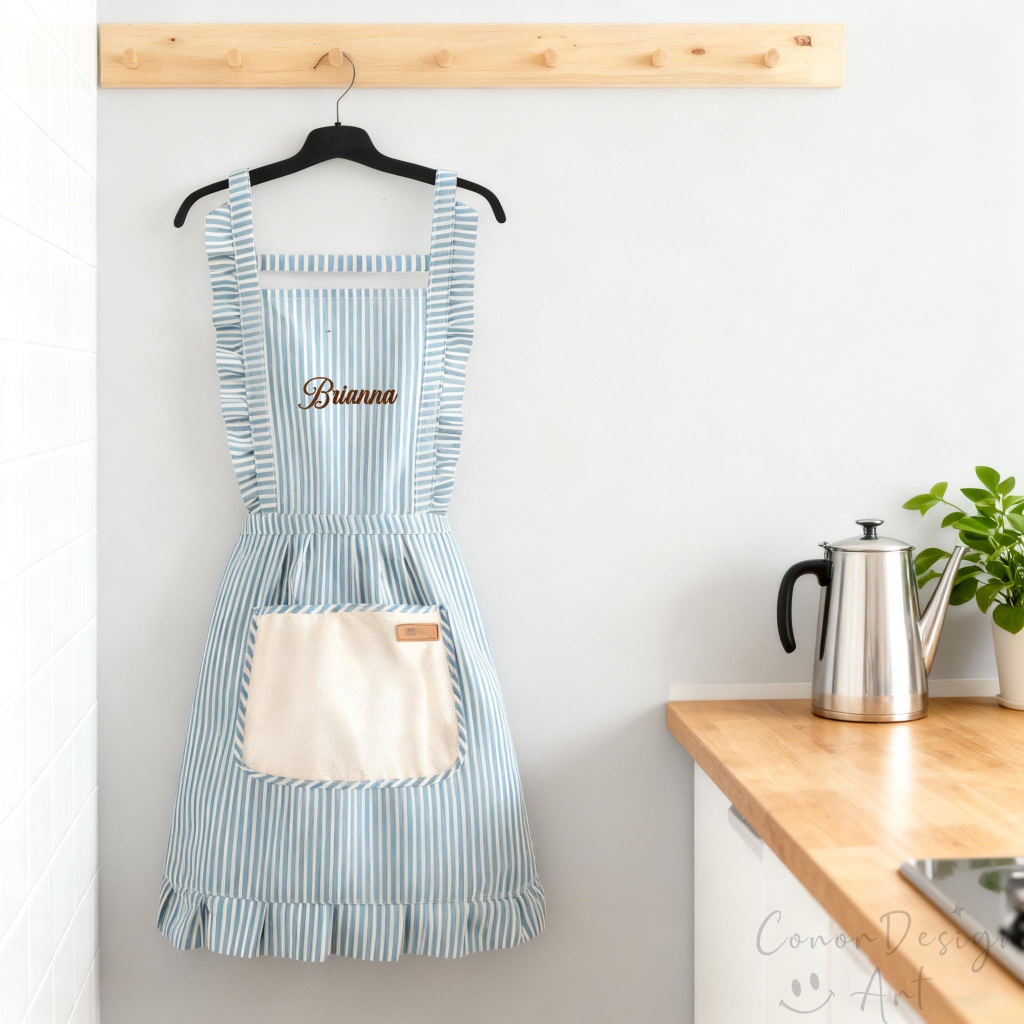 Custom Apron for Women, Personalized Ruffle Apron, Striped Apron With ...
