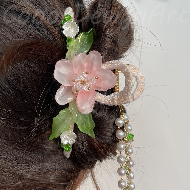Original Design Handmade Pink Flower Hair Claw Clips,elegant Vintage ...
