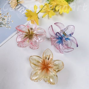 8 CM Sparkling Transparent Flower Hair Clips,shiny Glitter Bauhinia ...