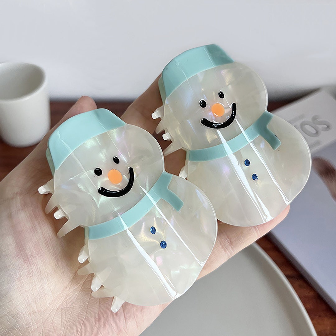 Cute Blue White Smiling Snowman Hair Claws, Acetate Snowman Hair Claw ...
