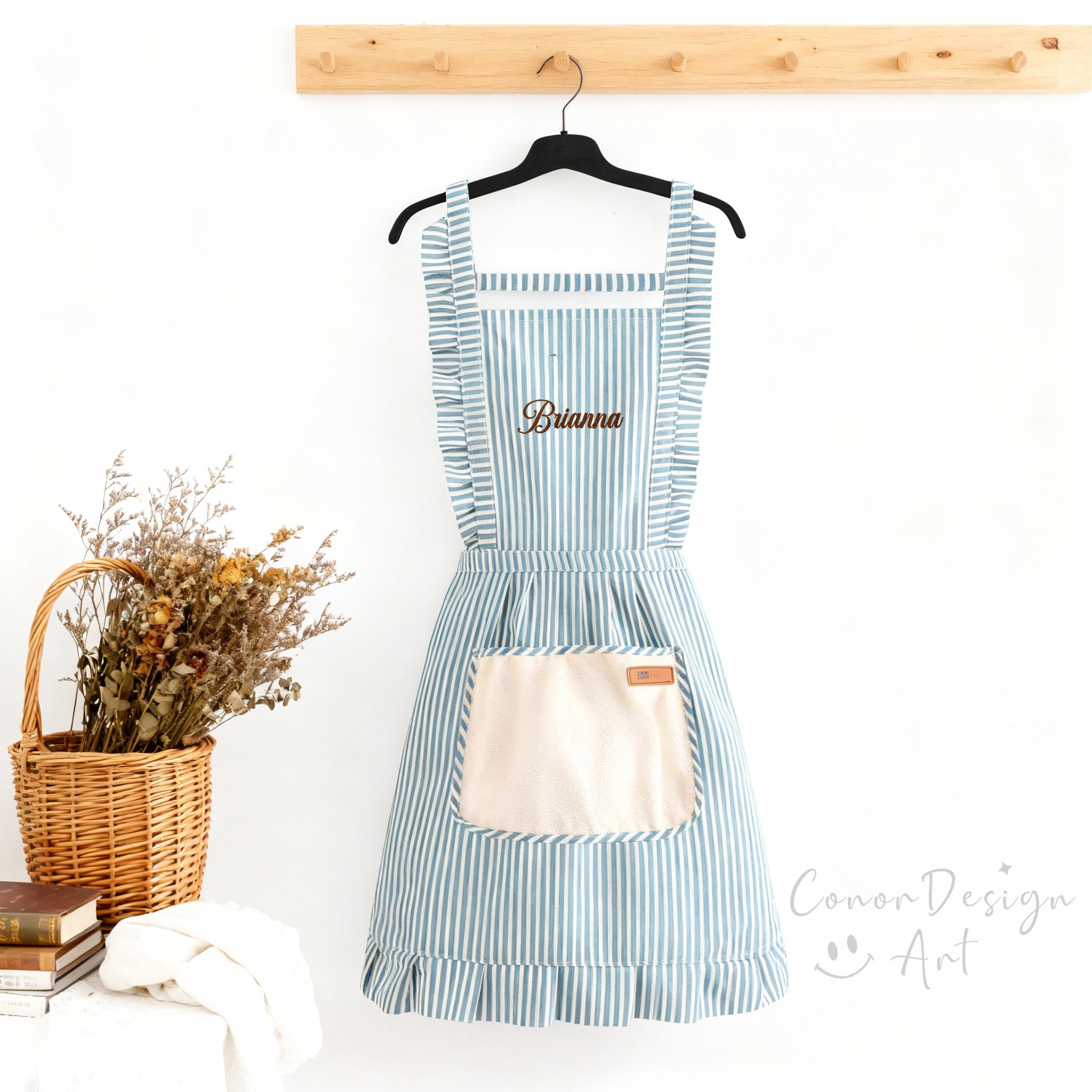 Custom Apron for Women, Personalized Ruffle Apron, Striped Apron With ...