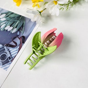 Pink Tulip Hair Claw Clips,vintage Elegant Metal Tulip Hair Claw,tulip ...