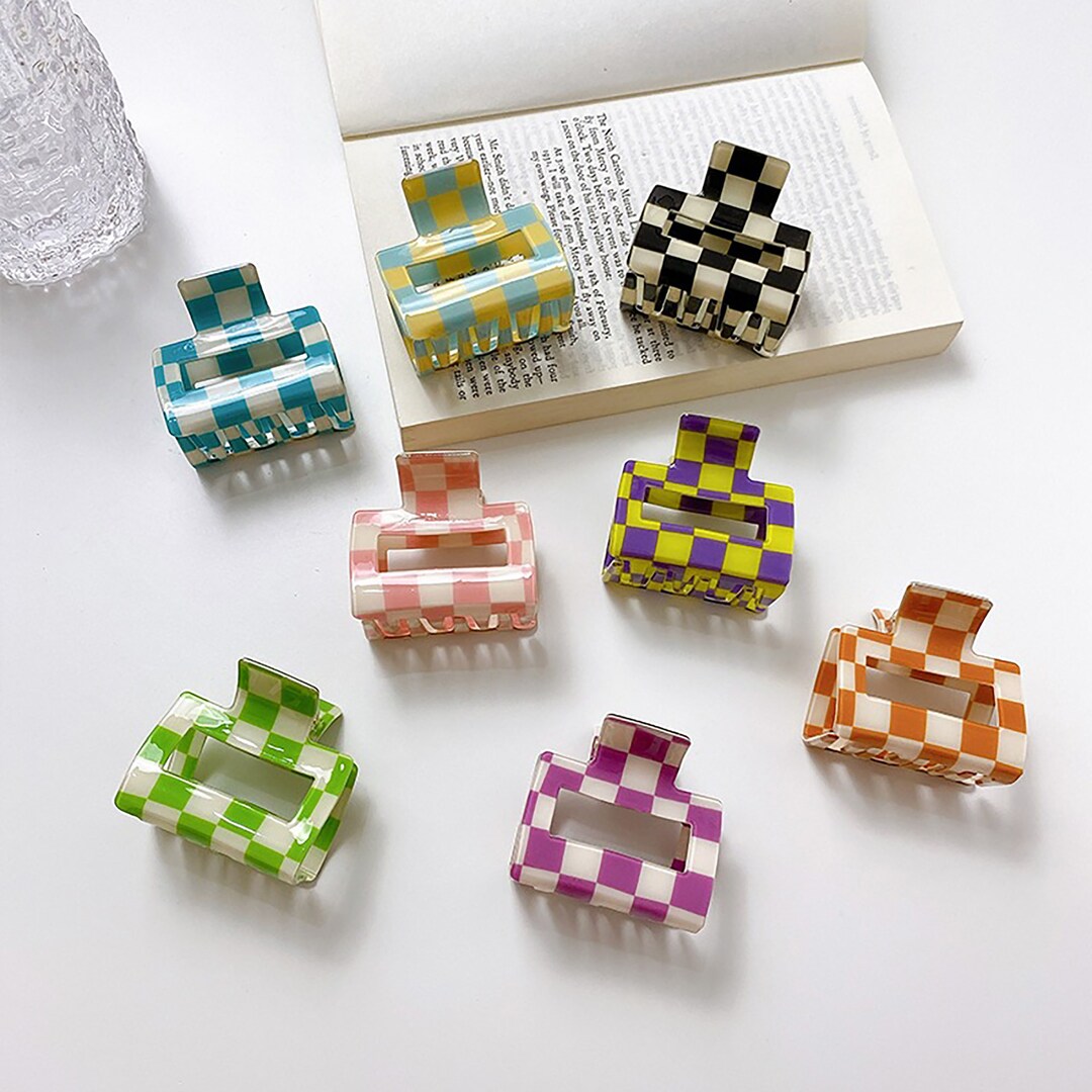 Colorful Checkered Hair Claw Clips Square Acrylic Check Hair - Etsy