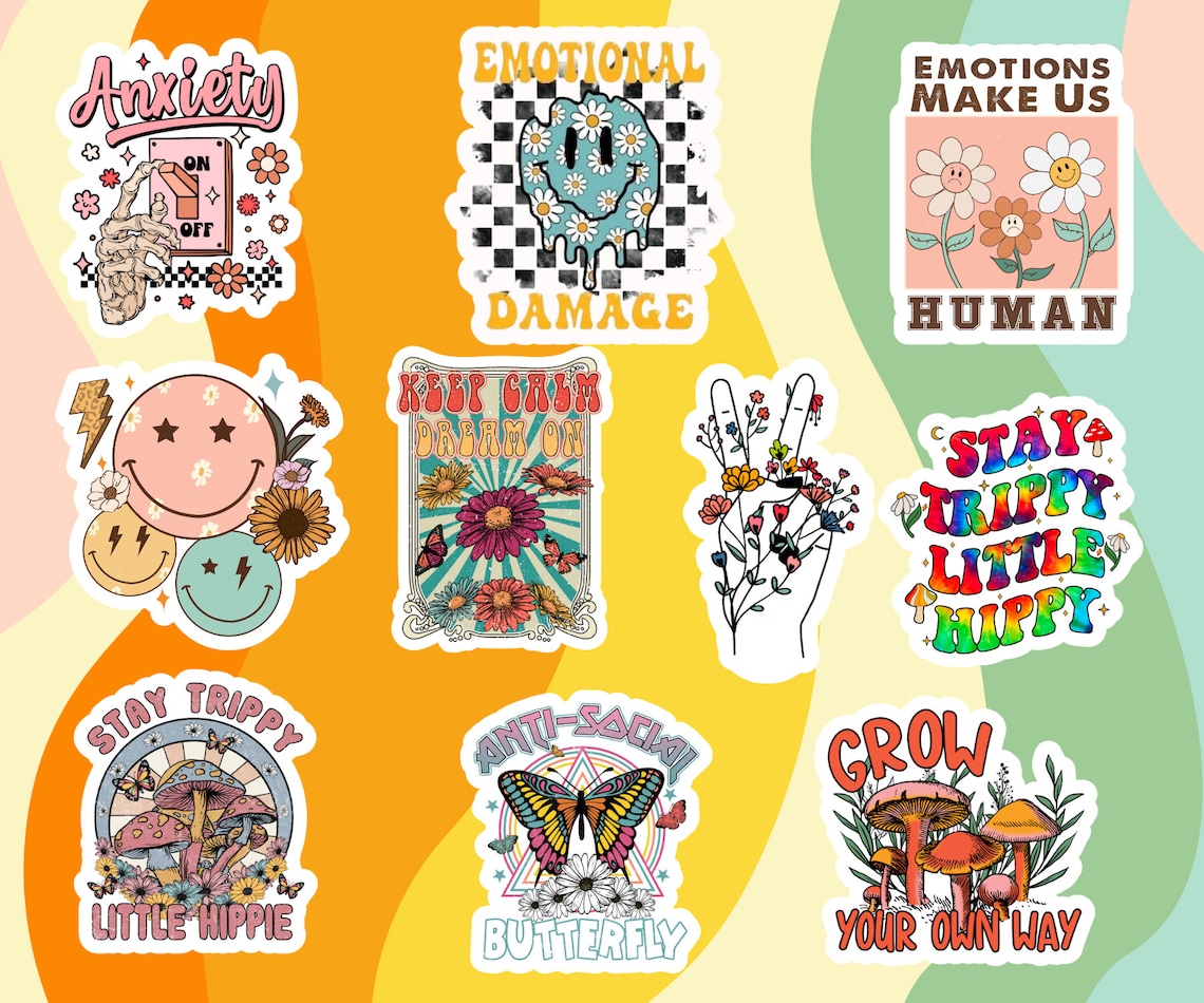 Retro, 20 Count Sticker Pack, Glossy, Vinyl, Groovy, Inspirational ...