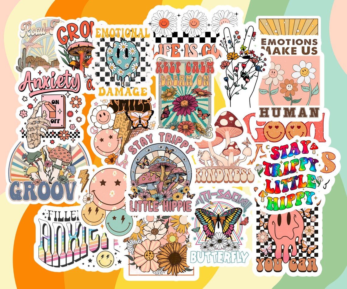 Retro, 20 Count Sticker Pack, Glossy, Vinyl, Groovy, Inspirational ...