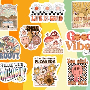 Retro, 20 Count Sticker Pack, Glossy, Vinyl, Groovy, Inspirational ...