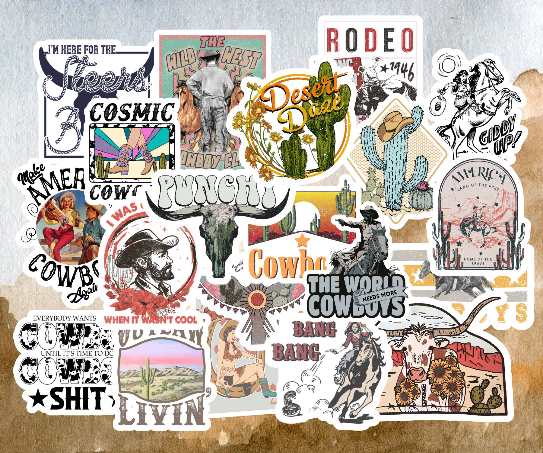 Western Sticker Bundle, Weatherproof, Glossy, Vinyl, 20 Count Sticker ...