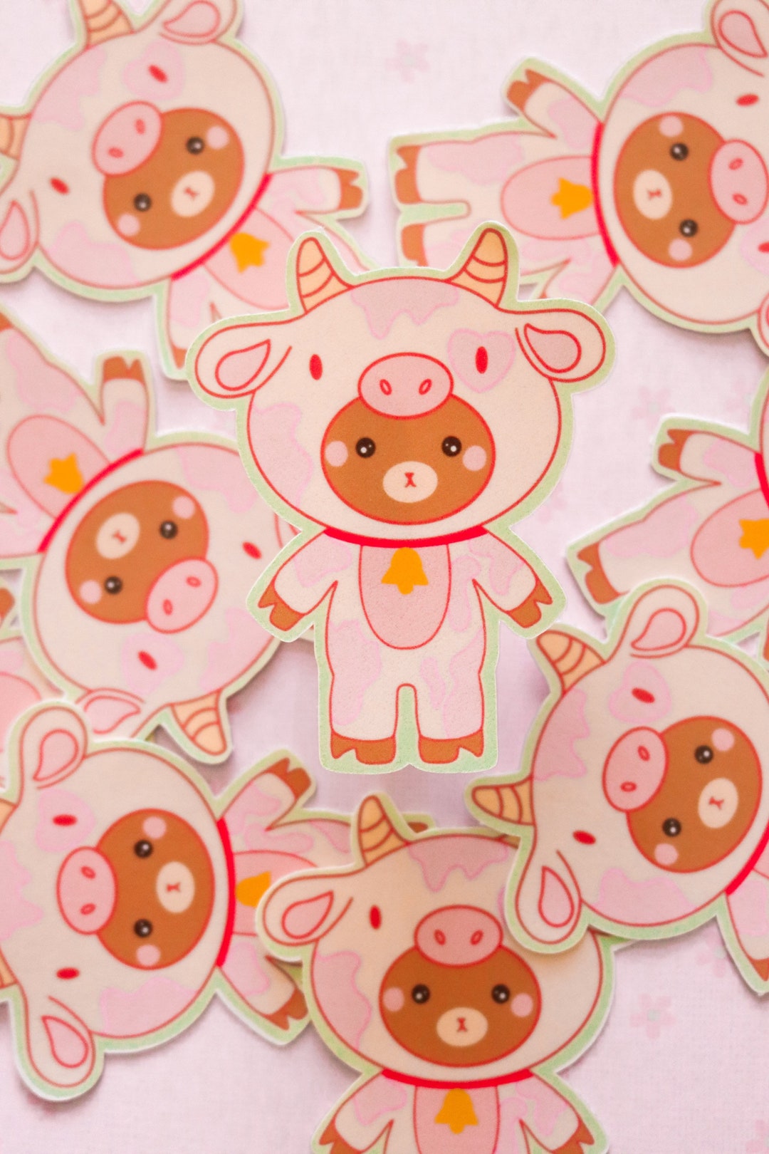 Strawberry Cow Sticker: Kawaii Pastel Animal Laptop Decal - Etsy