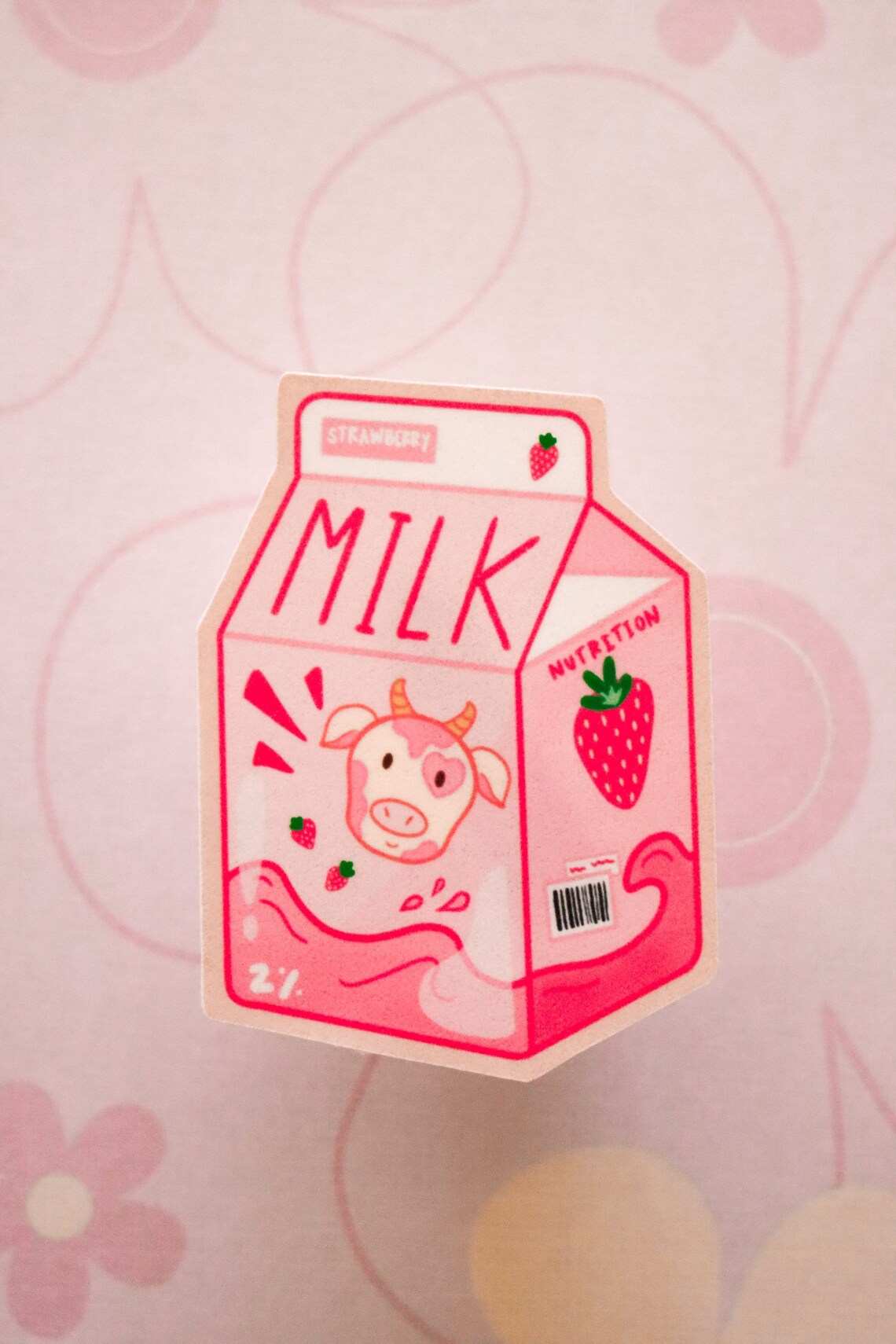 Strawberry Milk Cow Sticker Pink Milk Carton Sticker Yogurt - Etsy