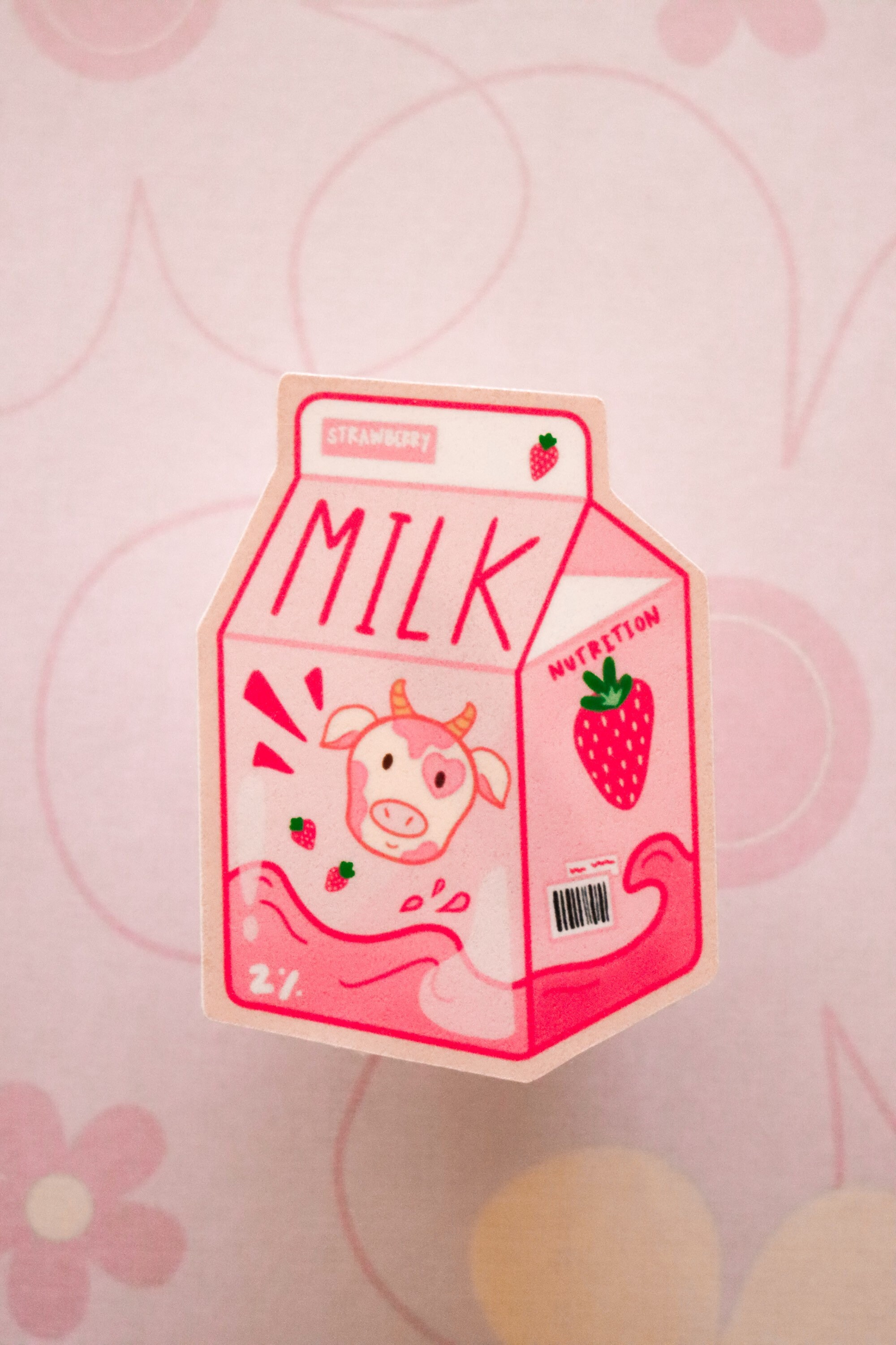 Strawberry Milk Cow Sticker, Pink Milk Carton Sticker, Yogurt Drink ...