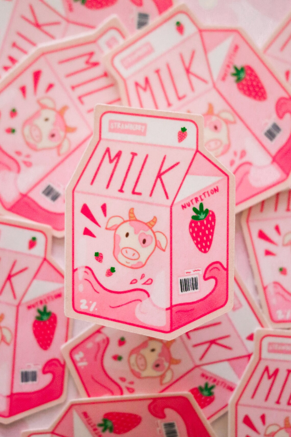 Strawberry Milk Cow Sticker, Pink Milk Carton Sticker, Yogurt Drink ...