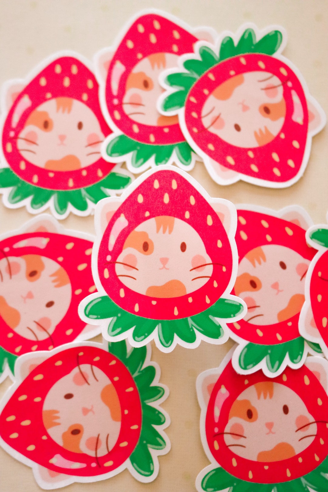 Strawberry Cat Sticker: Handmade Waterproof Planner Sticker - Etsy