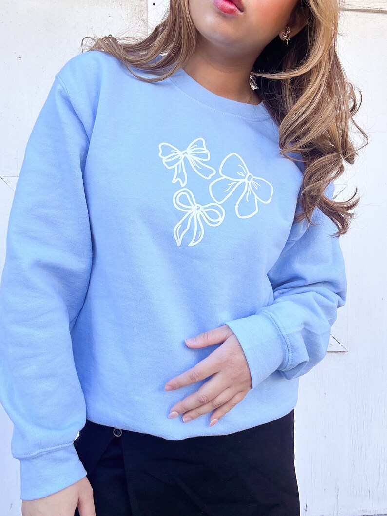 Dainty Bow Sweatshirt, Ribbon Bow Sweatshirt, Baby Blue Sweater ...