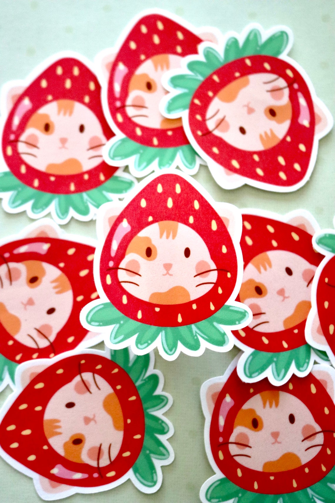 Strawberry Cat Sticker Cute Sticker Planner Sticker - Etsy