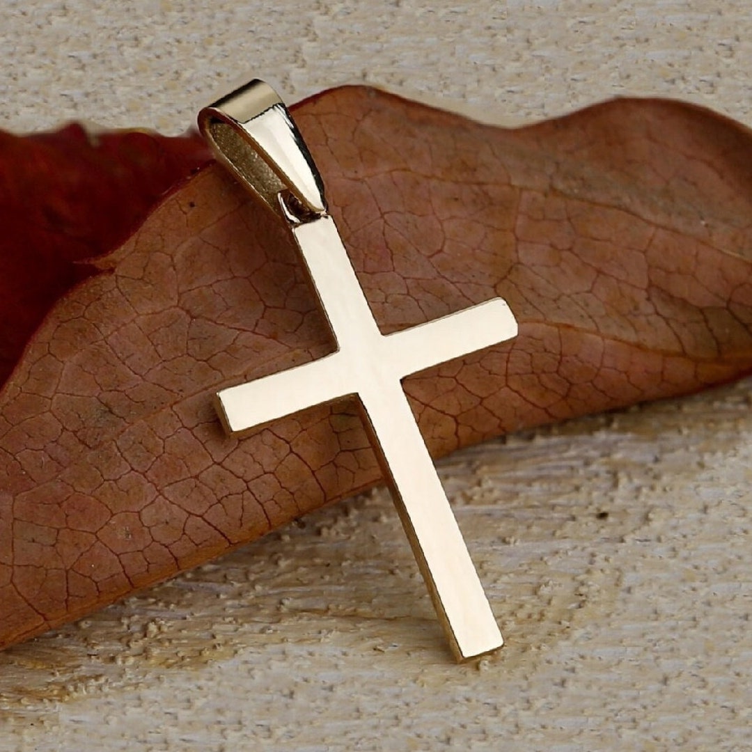 14K Gold Classic Cross Necklace Christmas Gift Cross Pendant Gift ...