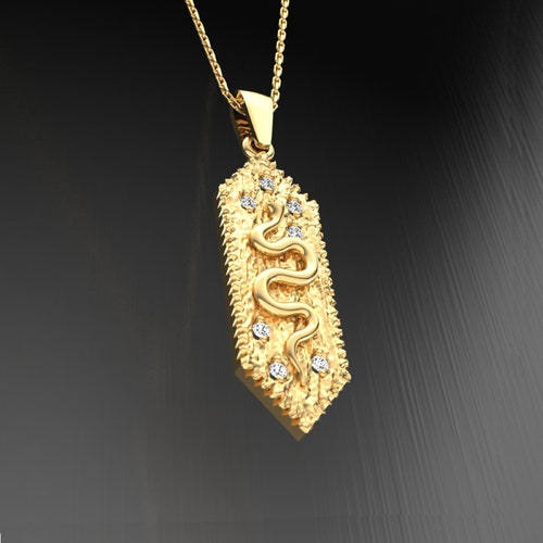 14k Solid Gold Snake Pendant. - Etsy