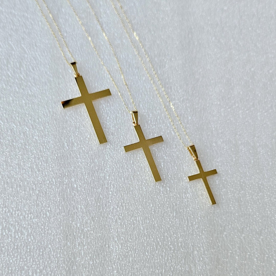 14K Gold Classic Cross Necklace - Christmas Gift Cross Pendant - Gift ...