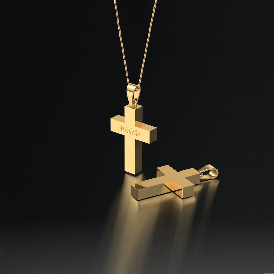 14k Solid Gold Cross Necklace | Personalized Cross Pendant | Gift Cross ...