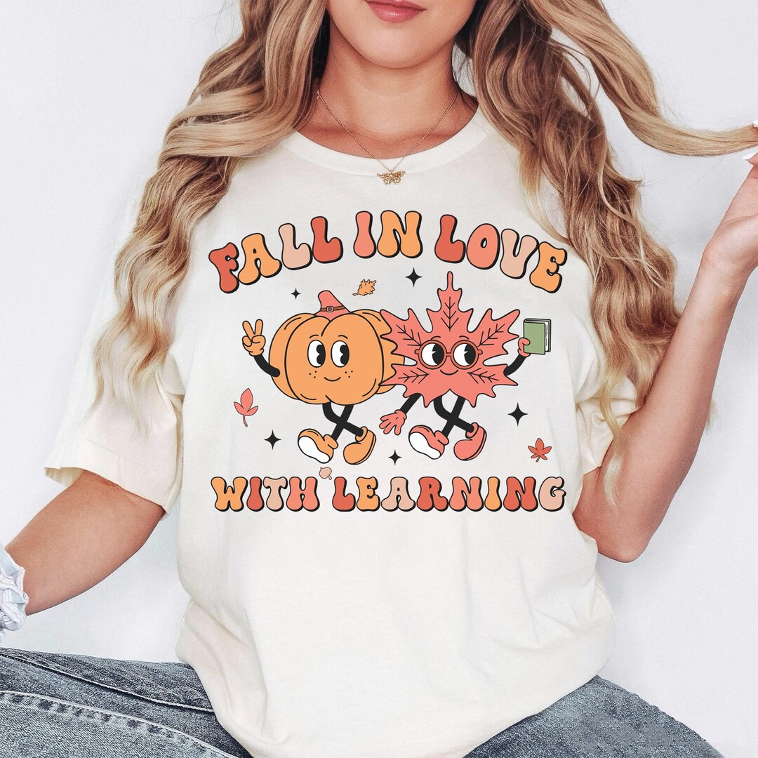 Retro Fall Teacher Shirt, Fall in Love With Learning Shirt, Teacher ...
