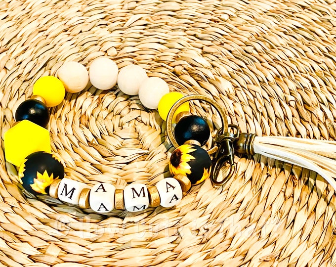 Mama Silicone Sunflower Beaded Keychain, Mama Bead Keychain, Sunflower ...