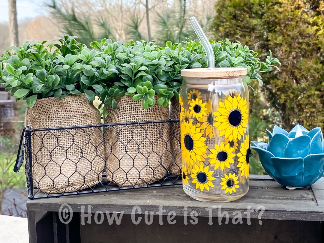 Sunflower Beer Can Glass Tumbler, Beer Can Sunflower Glass, Sunflower ...