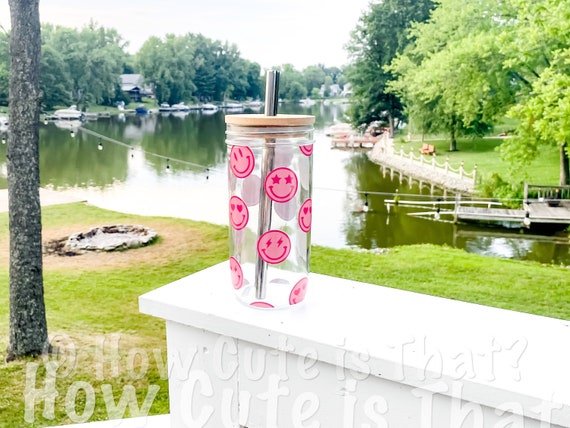 Happy Face Beer Can Glass Tumbler Pink Happy Face Beer Can - Etsy