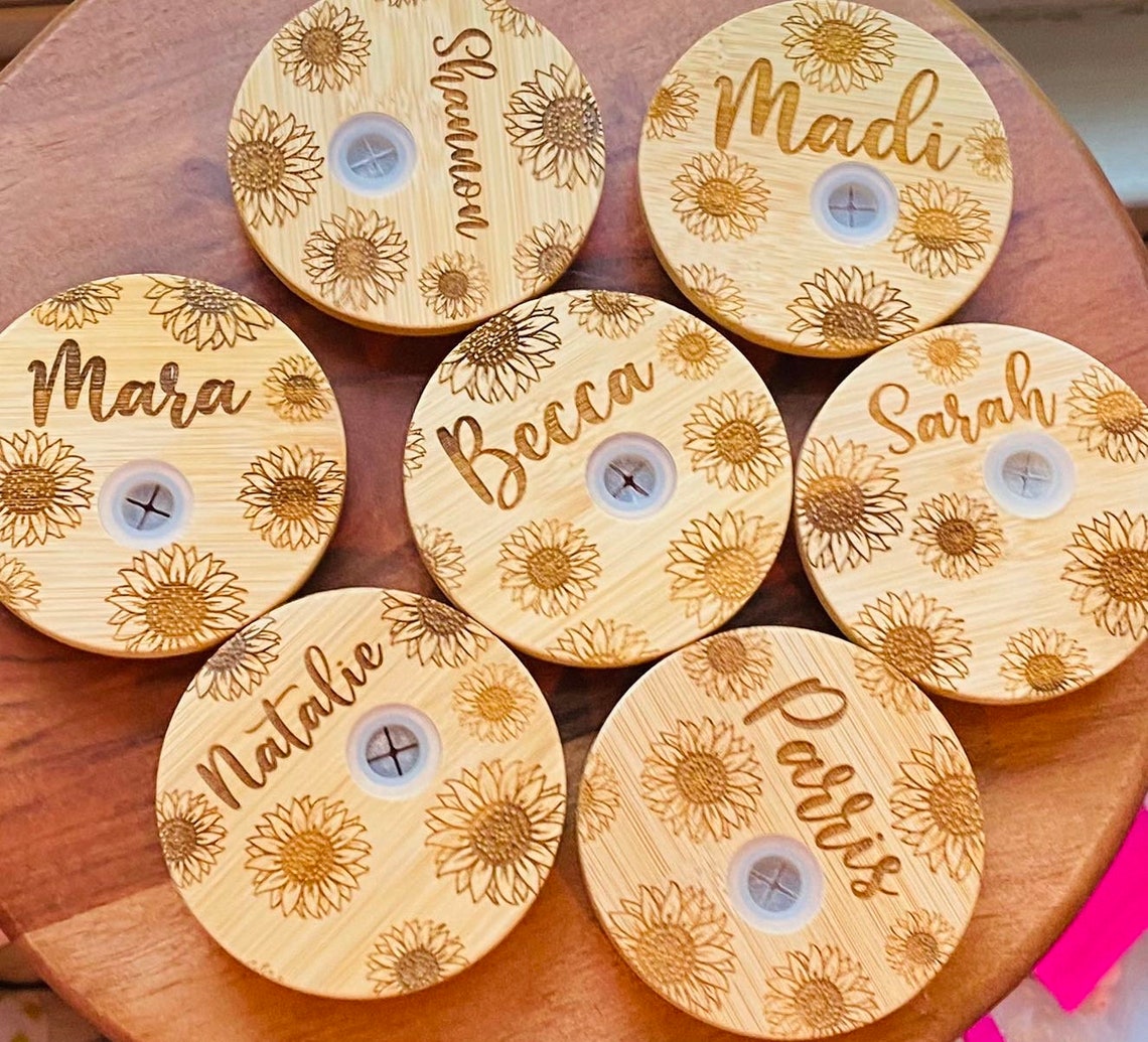 Laser Engraved Sunflower Bamboo Lid Personalized Engraved Lid - Etsy