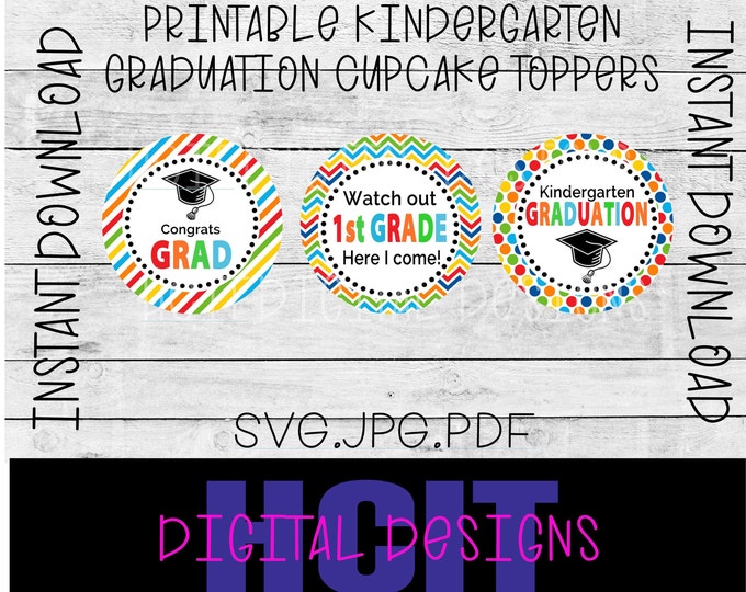 Kindergarten Graduation Cupcake Toppers Printable - Etsy