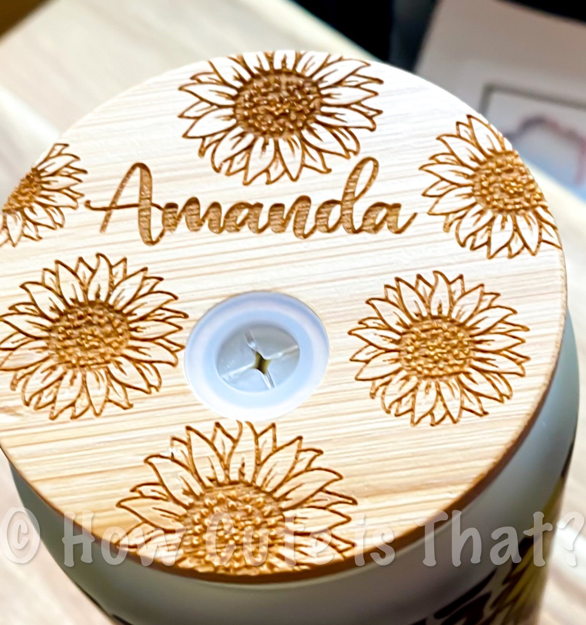 Laser Engraved Sunflower Bamboo Lid Personalized Engraved Lid - Etsy