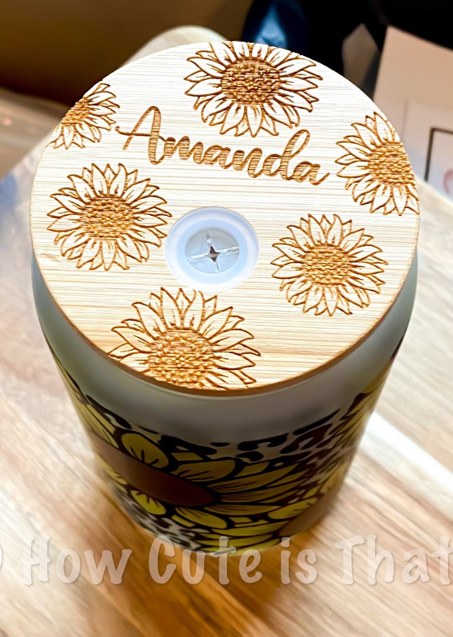 Laser Engraved Sunflower Bamboo Lid Personalized Engraved Lid - Etsy