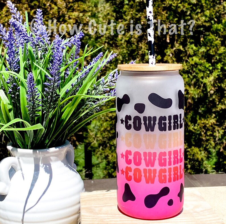 Cowgirl Beer Can Glass Tumbler Cow Print Glass Tumbler Cow - Etsy