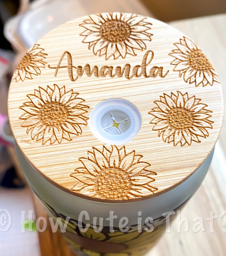 Laser Engraved Sunflower Bamboo Lid Personalized Engraved Lid - Etsy