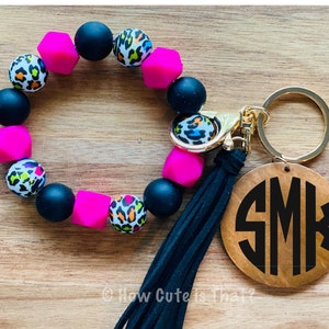 Personalized Silicone Hot Pink and Bright Leopard Beaded Bracelet ...