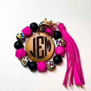 Personalized Silicone Hot Pink and Bright Leopard Beaded Bracelet ...