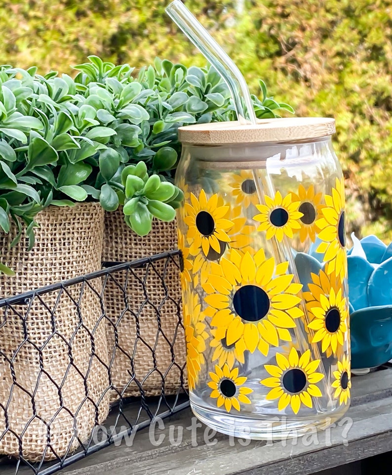 Sunflower Beer Can Glass Tumbler, Beer Can Sunflower Glass, Sunflower ...