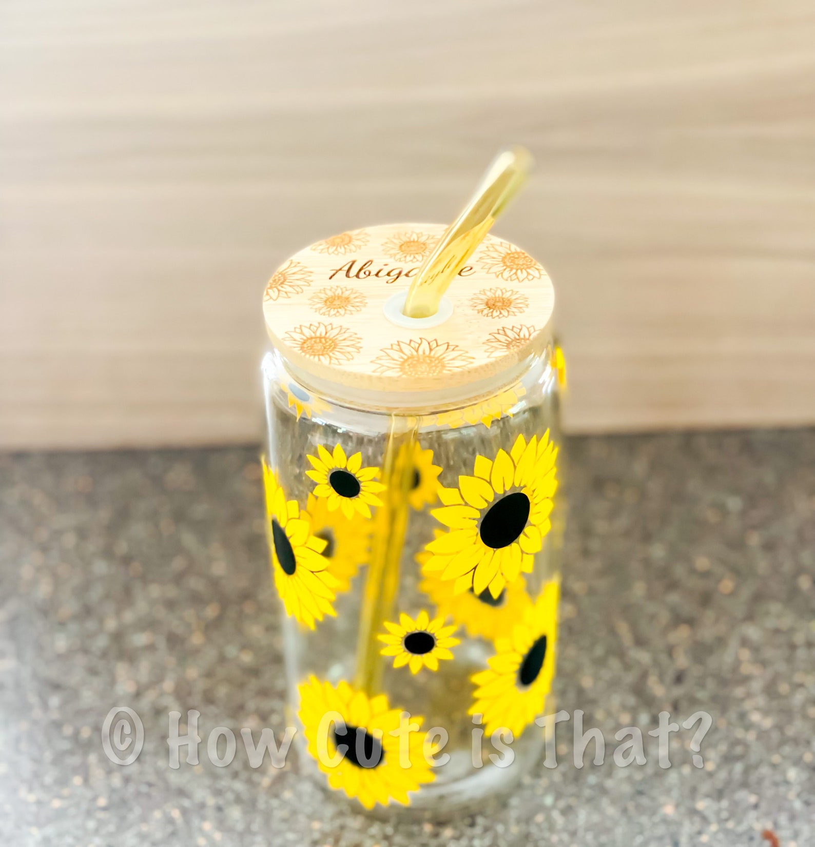 Laser Engraved Sunflower Bamboo Lid Personalized Engraved Lid - Etsy