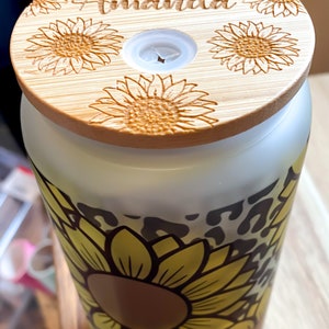 Laser Engraved Sunflower Bamboo Lid, Personalized Engraved Lid for Beer ...