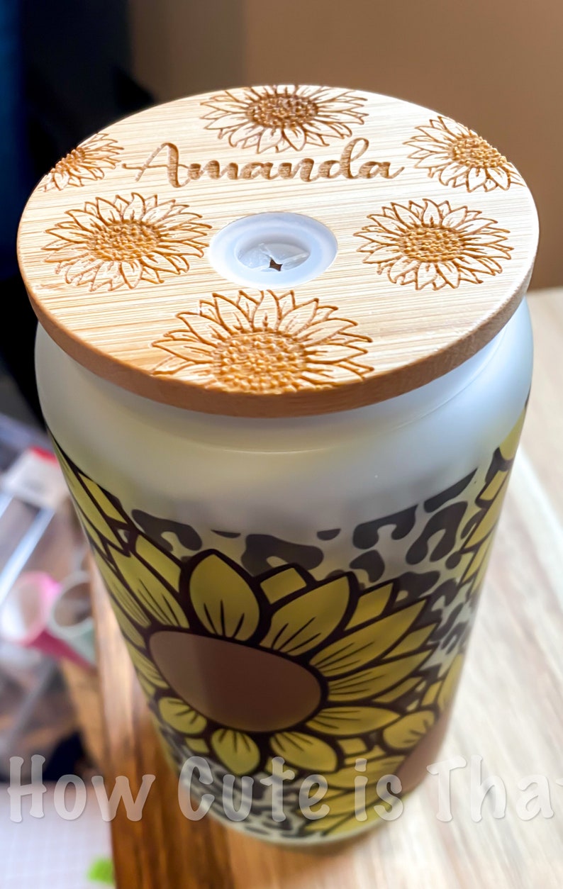 Laser Engraved Sunflower Bamboo Lid Personalized Engraved Lid - Etsy