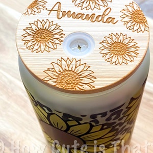 Laser Engraved Sunflower Bamboo Lid, Personalized Engraved Lid for Beer ...