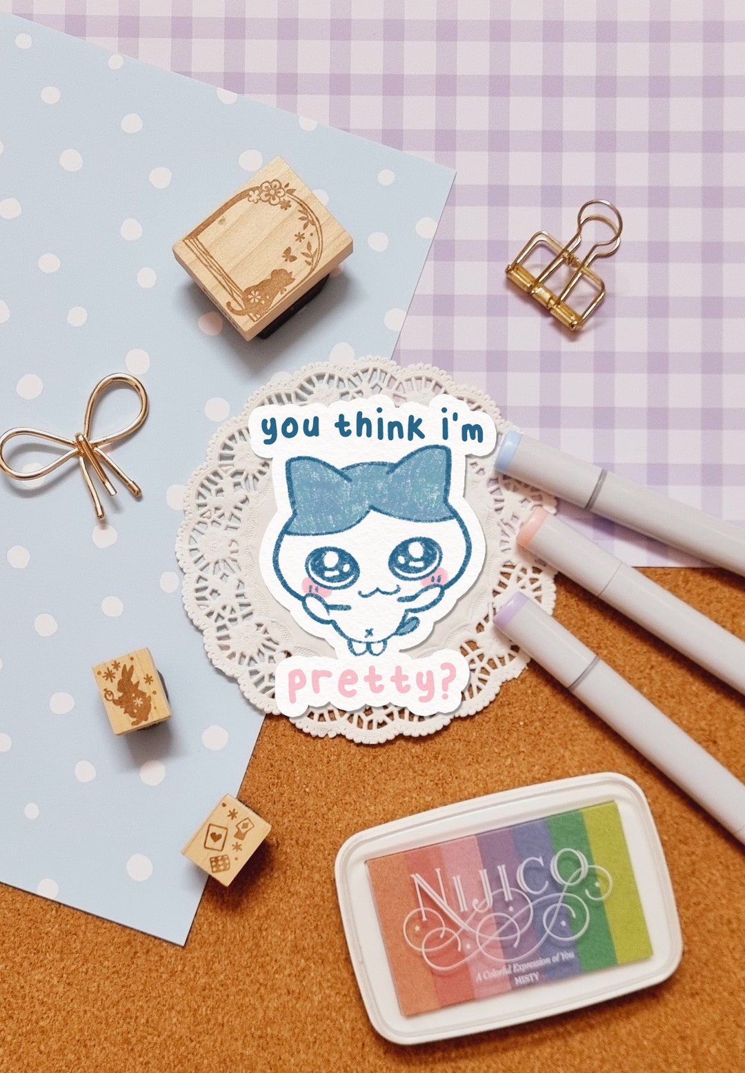 You Think I'm Pretty Chiikawa Hachiware Blue Kitty Sticker Cute Funny ...