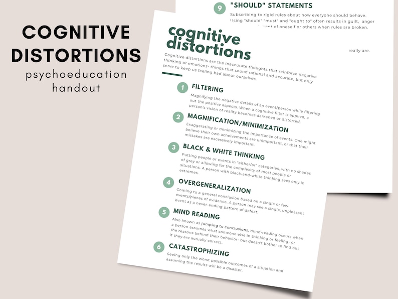 Cognitive Distortions Psychoeducation Handout | Etsy