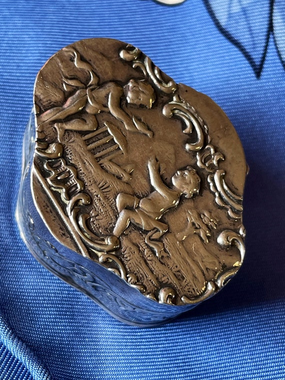 Antique French Trinket Box, Repousse Angels, Bird, 80… - Gem