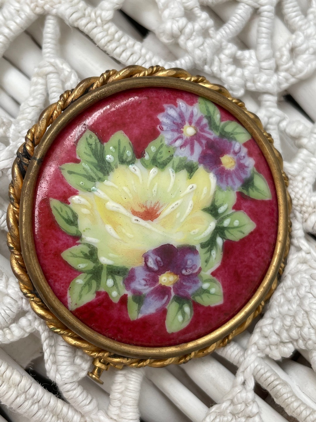 Vintage French Brooch, Limoges Flowers, Enameled, - Etsy