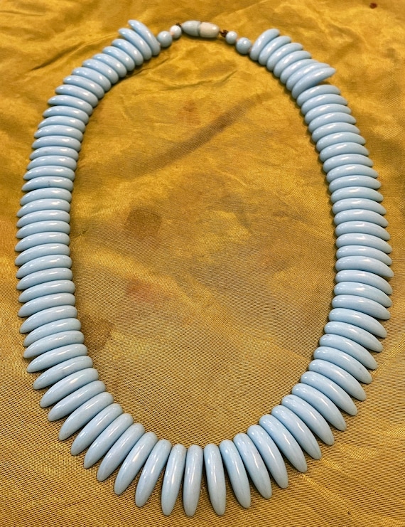 Vintage French Necklace, Turquoise Glass Teeth. - Gem