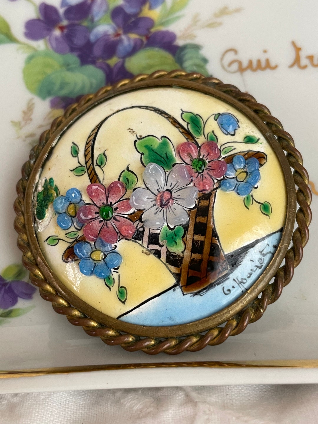 Vintage French Brooch, Limoges Glass Flowers - Etsy
