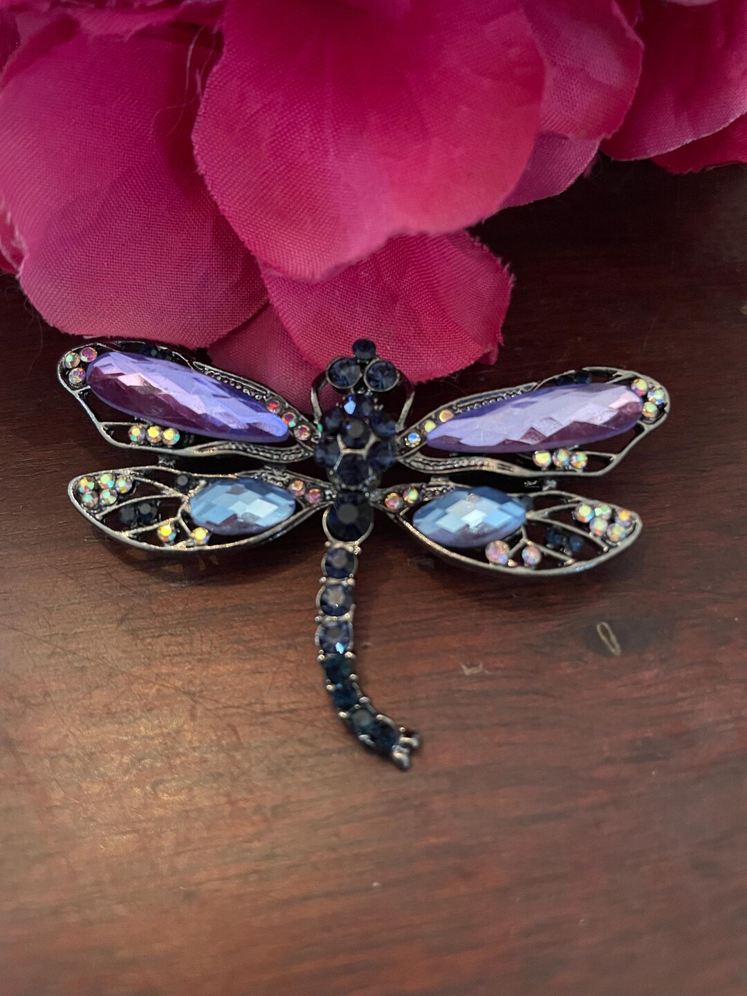 Vintage French Brooch, Dragonfly, Purple Libellule - Etsy