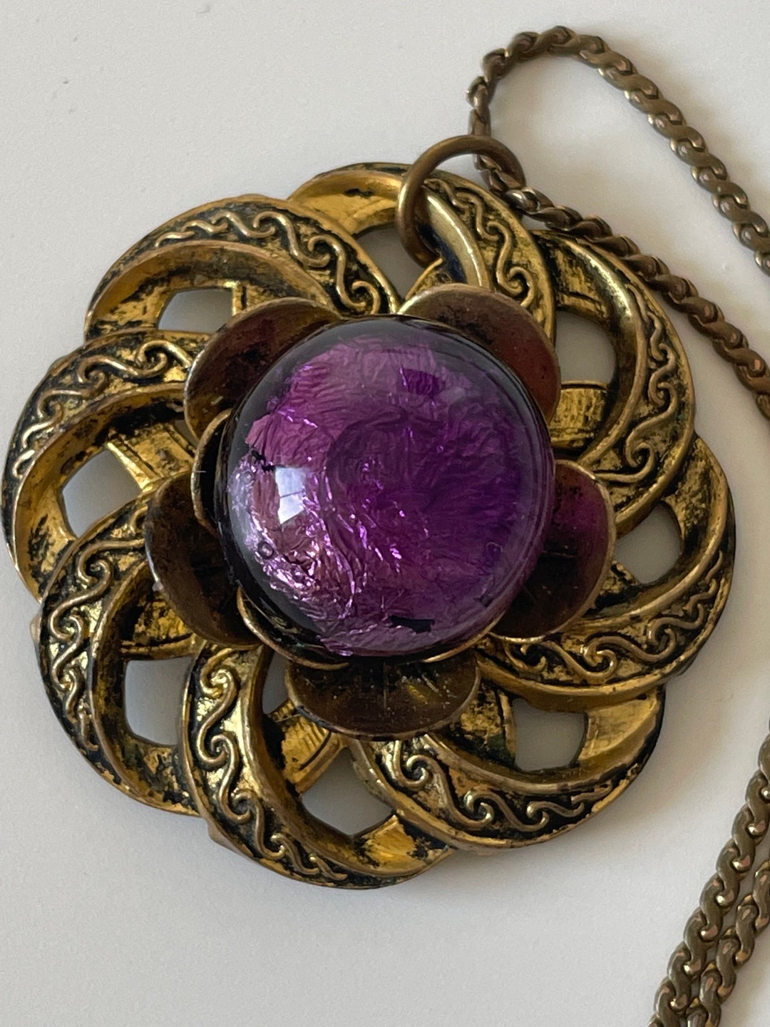 Antique Pendant Necklace, Neiger Brothers, Purple and Gold - Etsy
