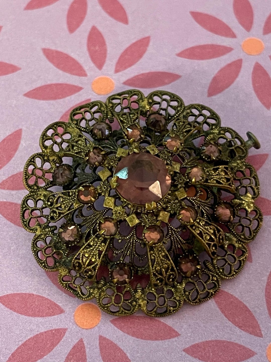 Antique Neiger Brothers Brooch, Filigree and Amethyst Glass - Etsy