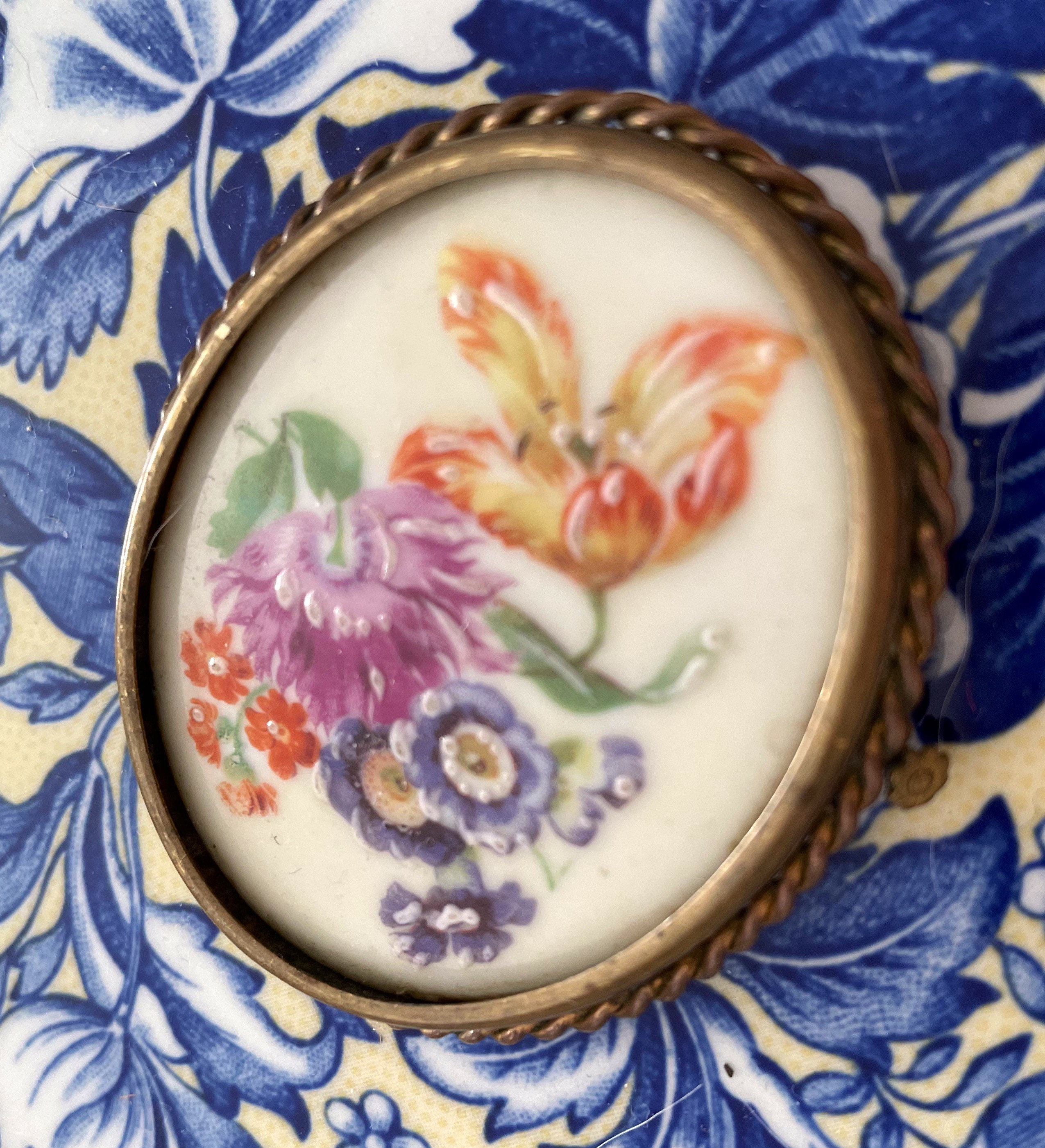 Antique French Brooch, Limoges Porcelain, Enameled Flowers - Etsy